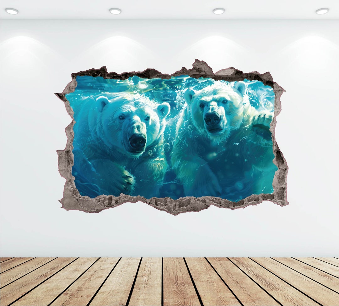 Polar Bear Wall Decal 3D AI Graphic Wall Art Sticker, Wall Decor, Polar ...