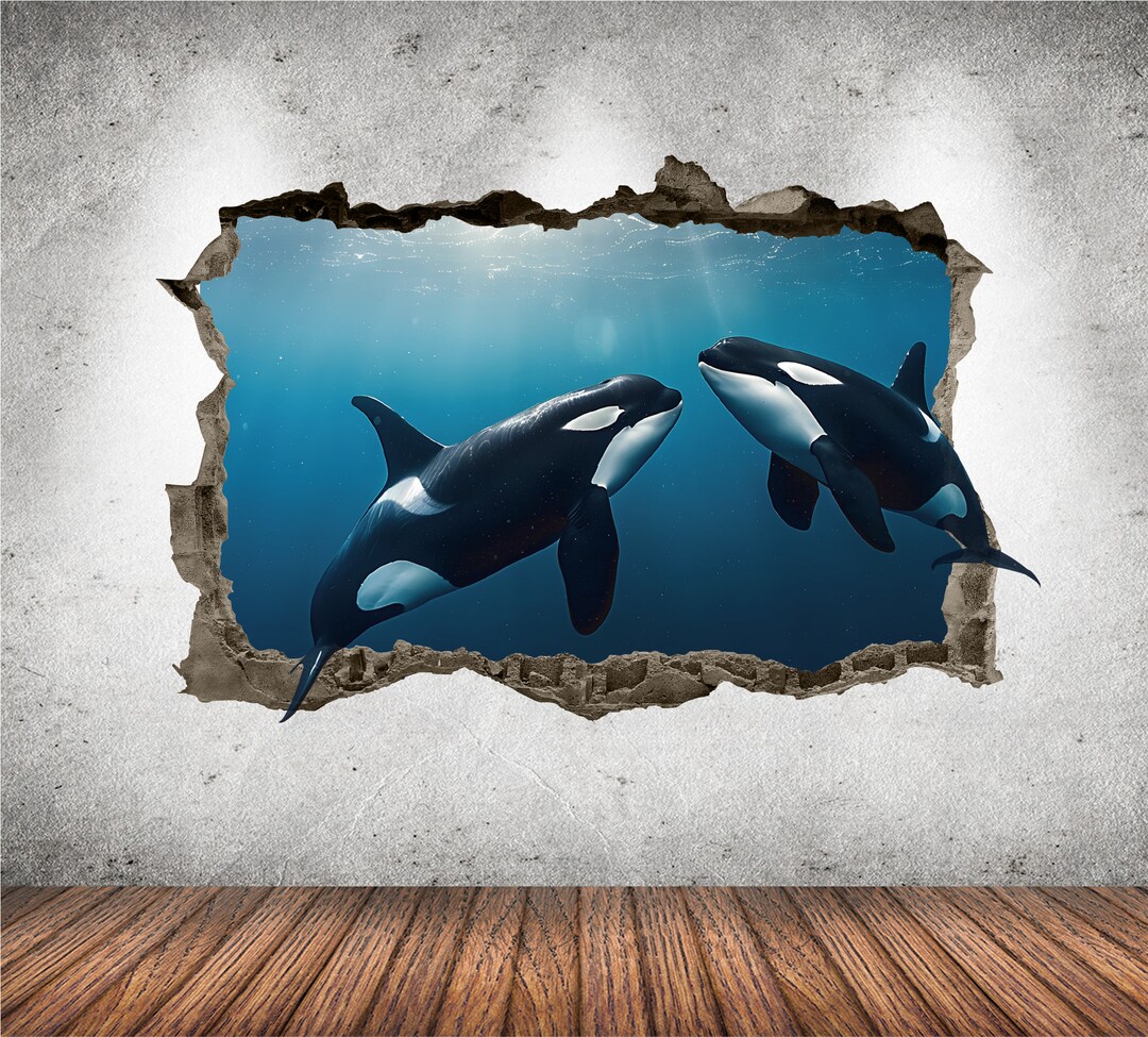 Killer Whale Decal 3D AI Graphic Wall Art Sticker, Wall Decor, Whale ...