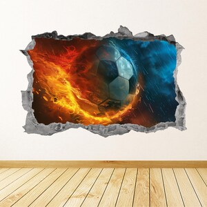Soccer Wall Decal Smashed 3D Graphic Sports Fire Soccer Ball Wall Art ...