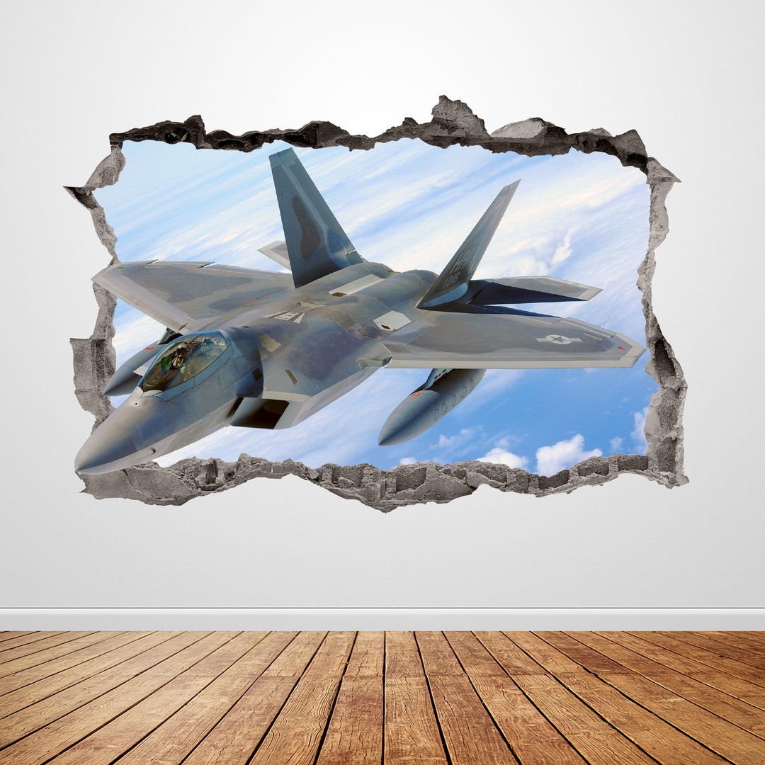 Military Aircraft Wall Decal Smashed 3D Graphic Airplane Wall Sticker ...
