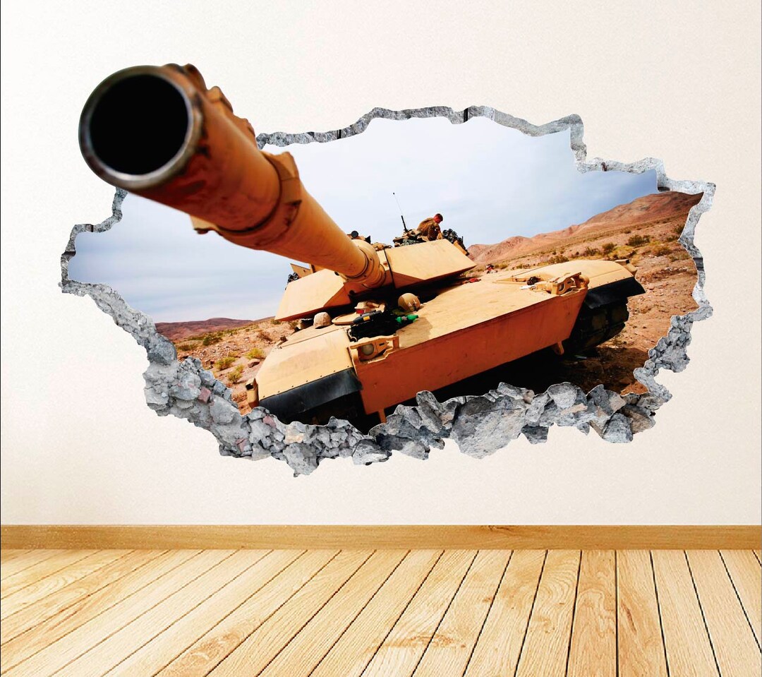 War Tank Wall Decal Smashed Concrete Wall Art Decal War Zone Army ...
