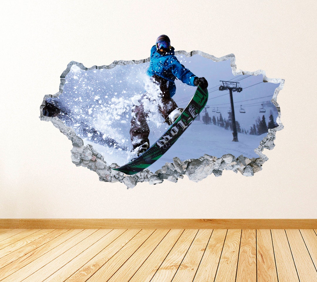 Snowboarding Smashed 3D Wall Decal Sport Kids Vinyl Decor Sticker - Etsy