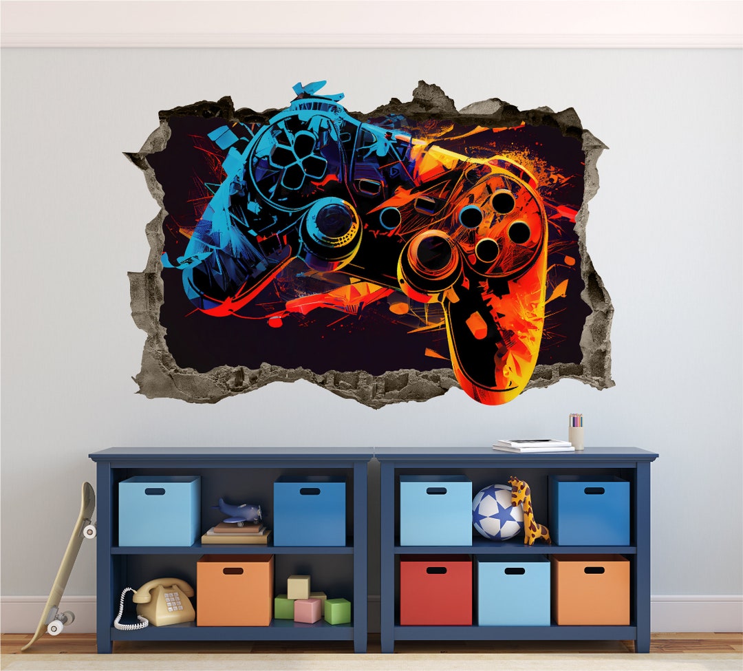 Videogames Control Wall Decal 3D AI Graphic Wall Art Sticker, Wall ...