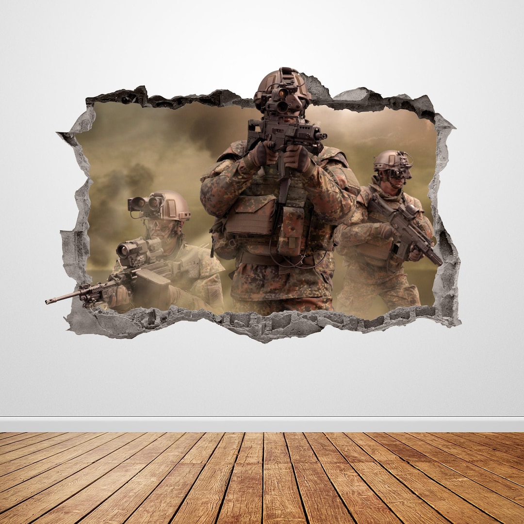 Soldiers Wall Decal Smashed 3D Graphic Battlefield Wall Sticker Art ...