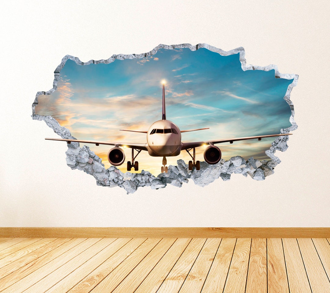 Airplane Smashed 3D Wall Decal Landing Airplane Vinyl Decor Sticker - Etsy