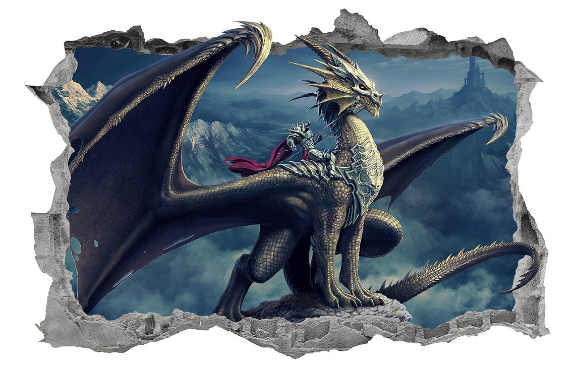 Dragon Wall Decal Smashed 3D Graphic Fantasy Dragon Wall Art | Etsy