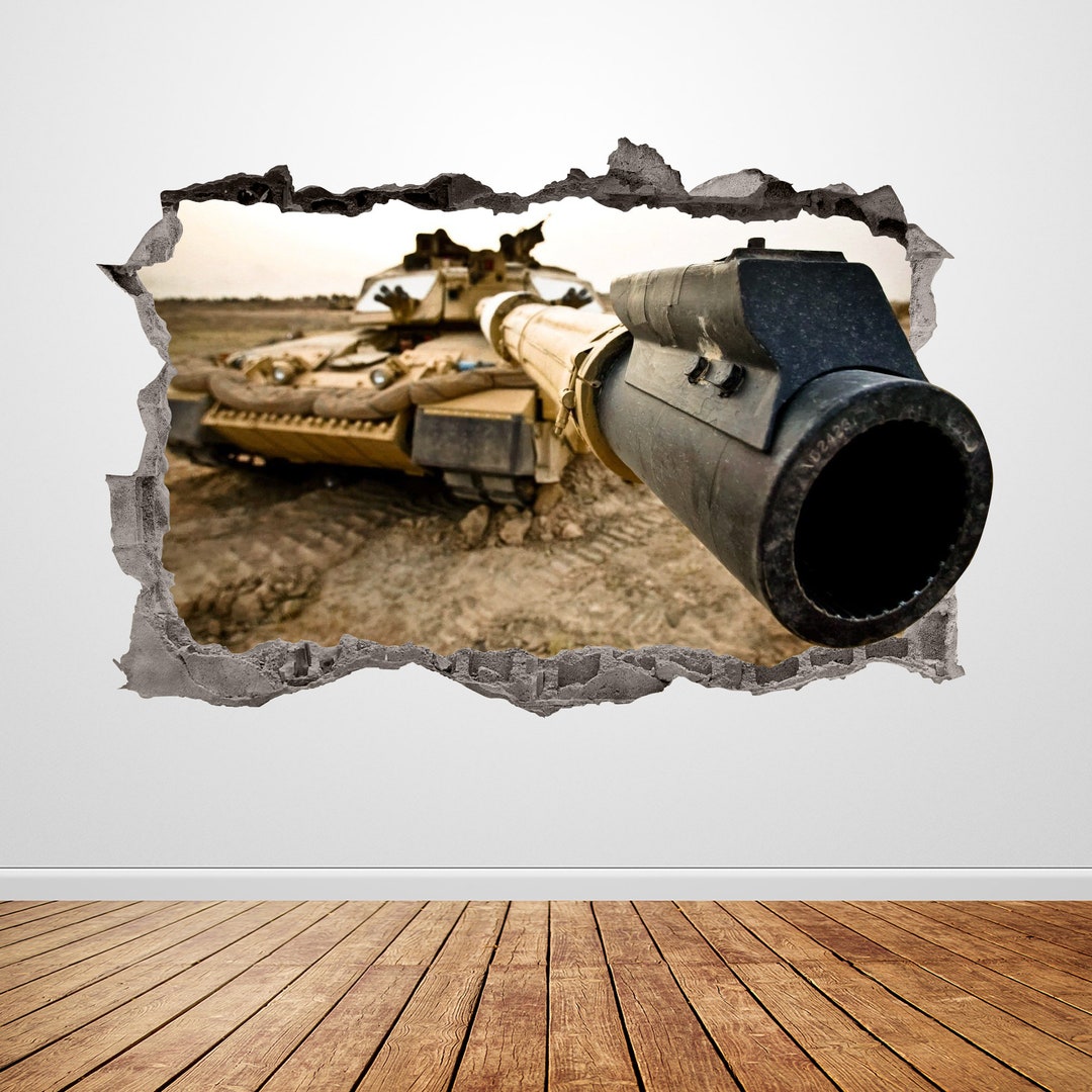 Tank Wall Decal Smashed 3D Graphic Military War Tank Wall Sticker Art ...