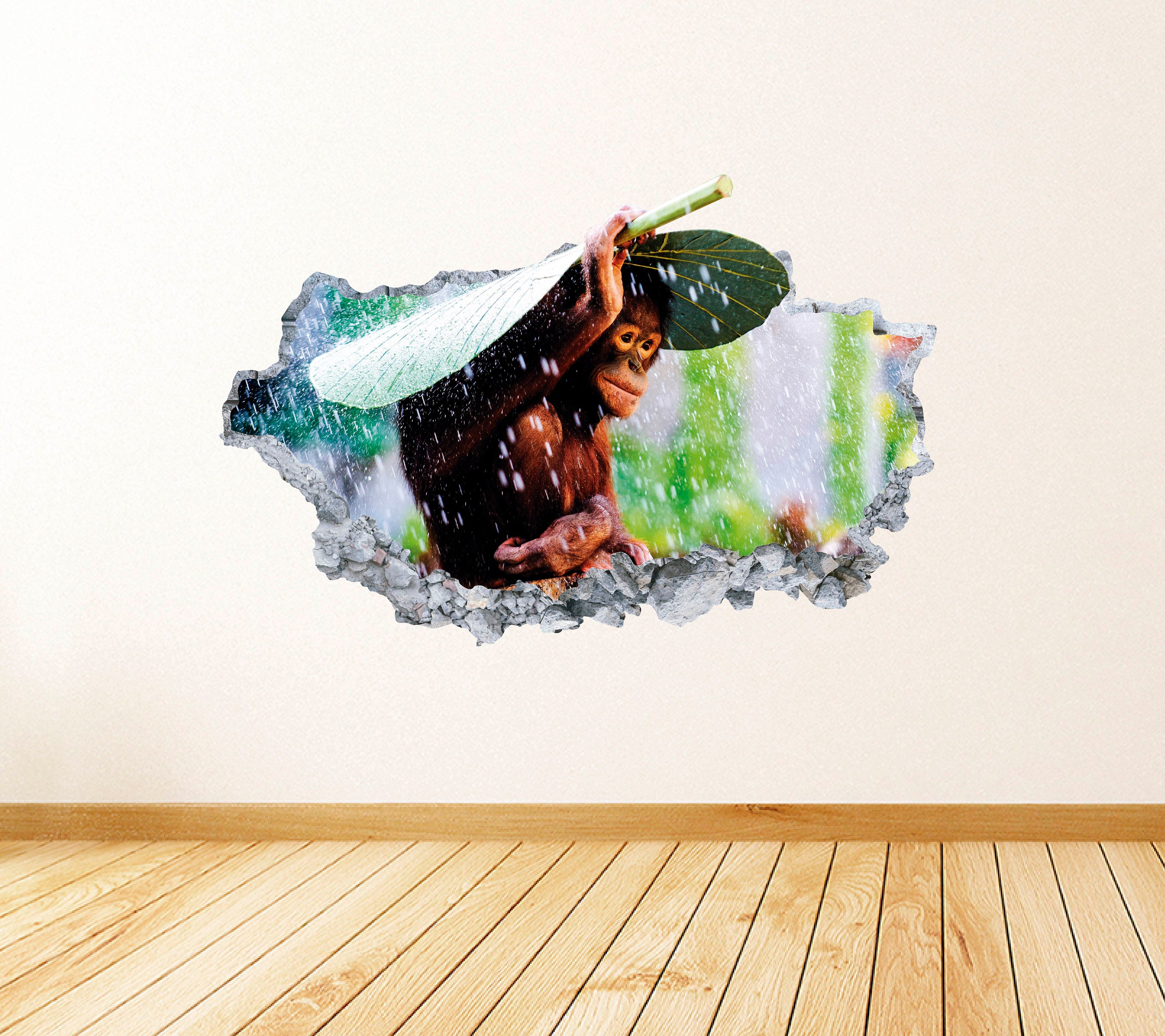 Orangutan Wall Decal Smashed Jungle Animal Wall Art Vinyl Decor Sticker ...