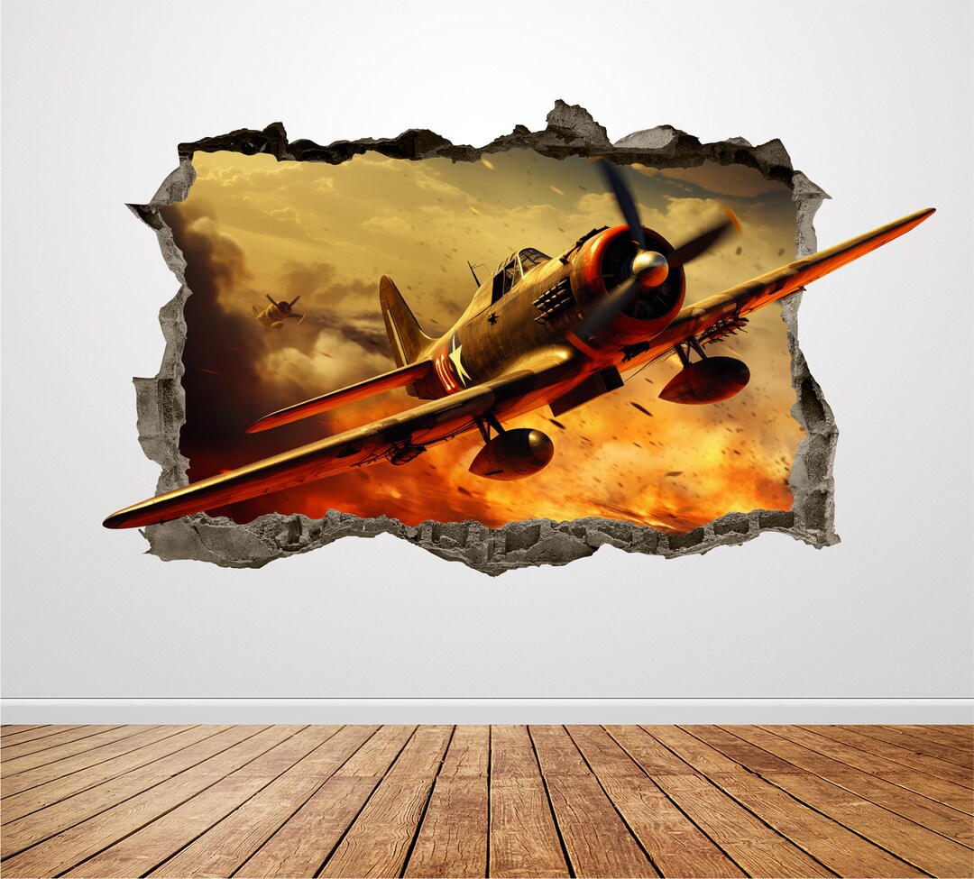 Airplane Vintage Wall Decal 3D AI Graphic Wall Art Sticker, Wall Decor ...