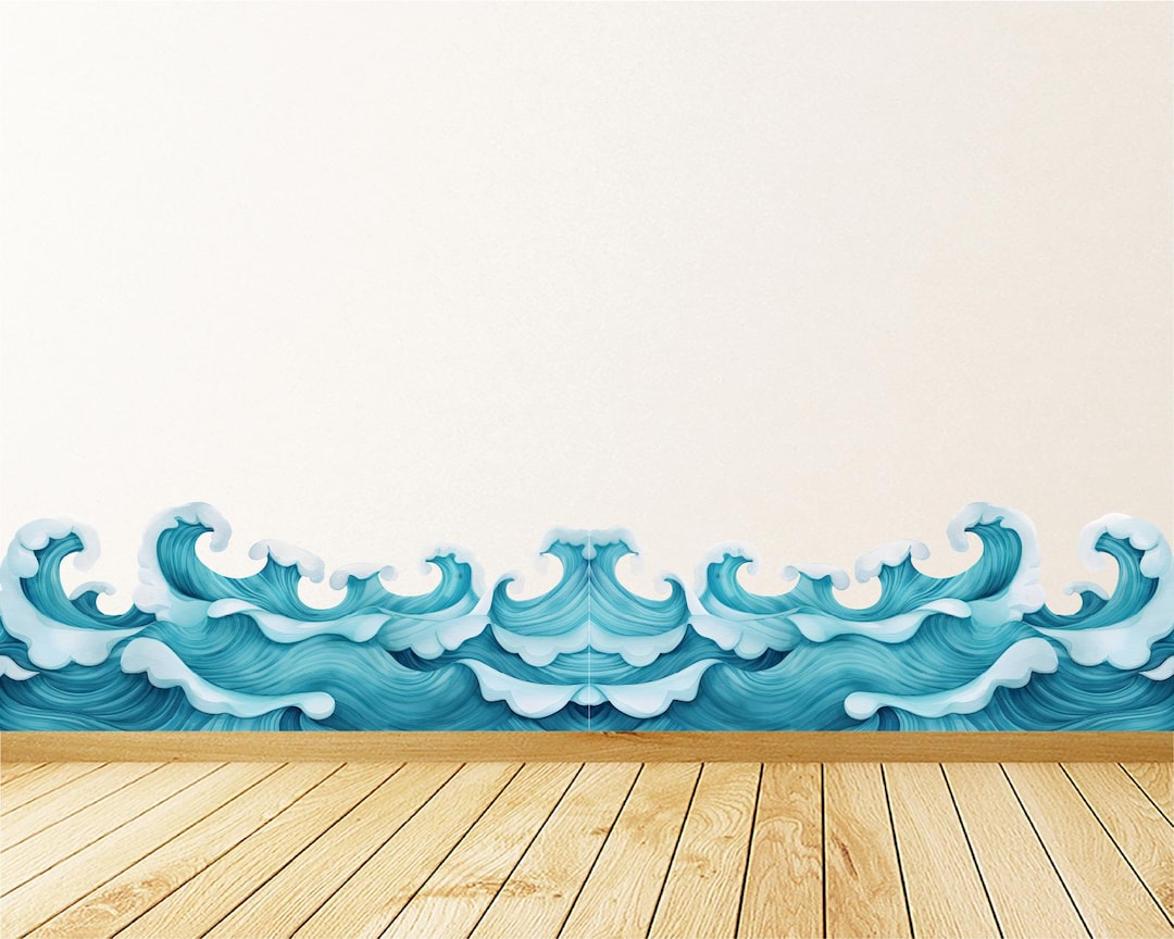 Waves Wall Decals, Ocean Waves Wallpaper Pattern, Beach House Decor ...