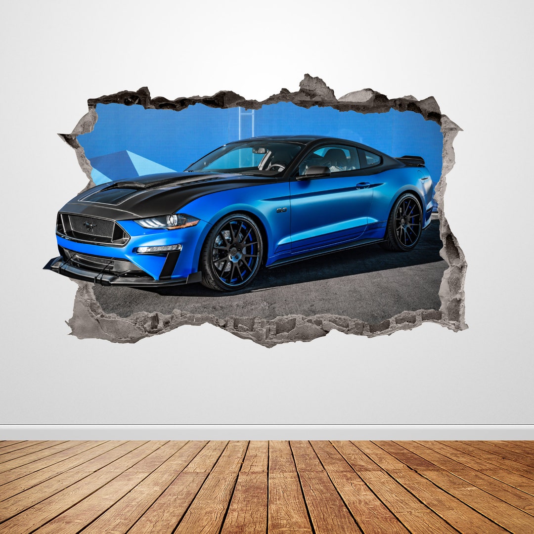Mustang Wall Decal Smashed 3D Graphic Racing Car Ford Mustang Wall Art ...
