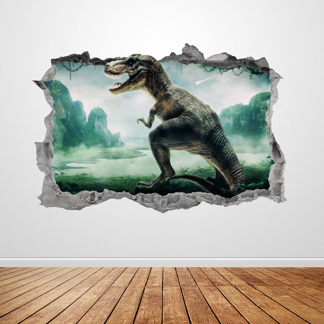 T Rex Wall Decal Smashed 3D Graphic Jurassic Dinosaur Wall Art Stickers ...