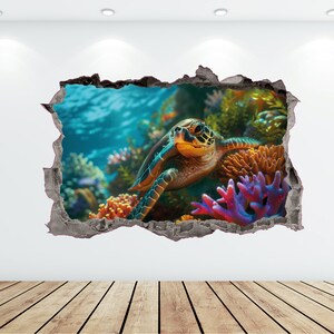 Ocean Turtle Wall Decal Smashed 3D Graphic Ocean Animal Wall Art ...