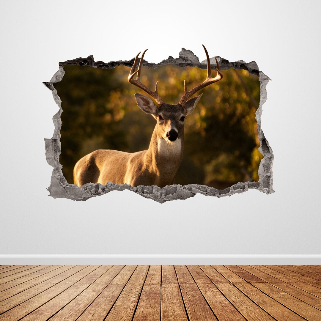 Deer Wall Decal Smashed 3D Graphic Hunting Theme Wall Art Wild Animal ...