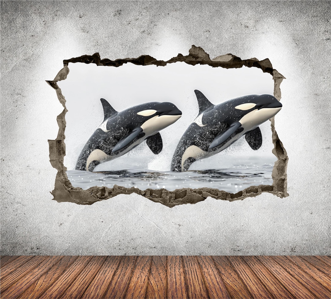 Orca Wall Decor Smashed 3D Graphic Killer Whale Ocean Animal Wall Decal ...