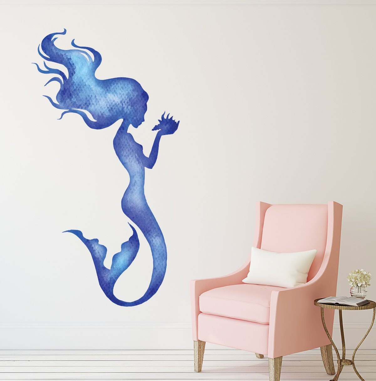 Mermaid Wall Decal Watercolor Ocean Mermaid Wall Art | Etsy