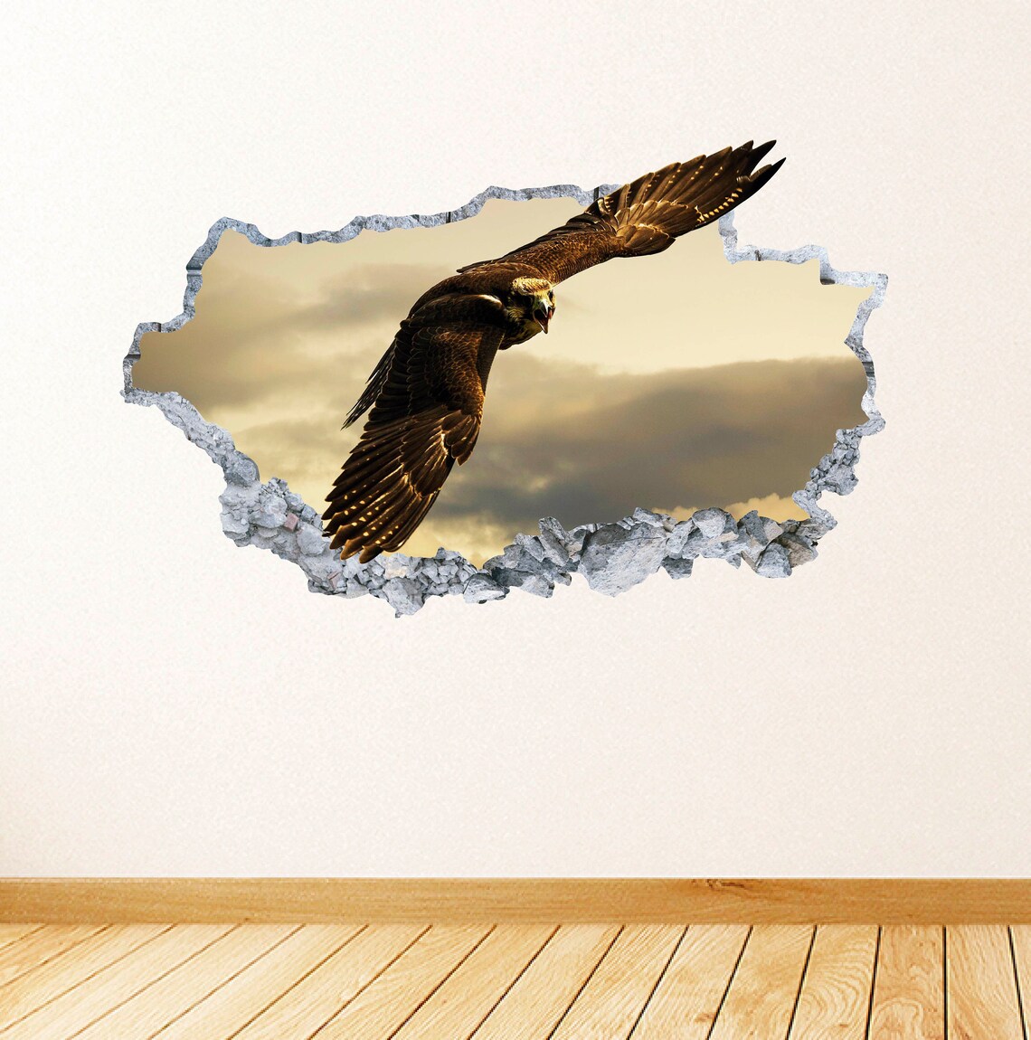 Flying Hawk Wall Decal Smashed Concrete Wall Art Decal Hawk - Etsy