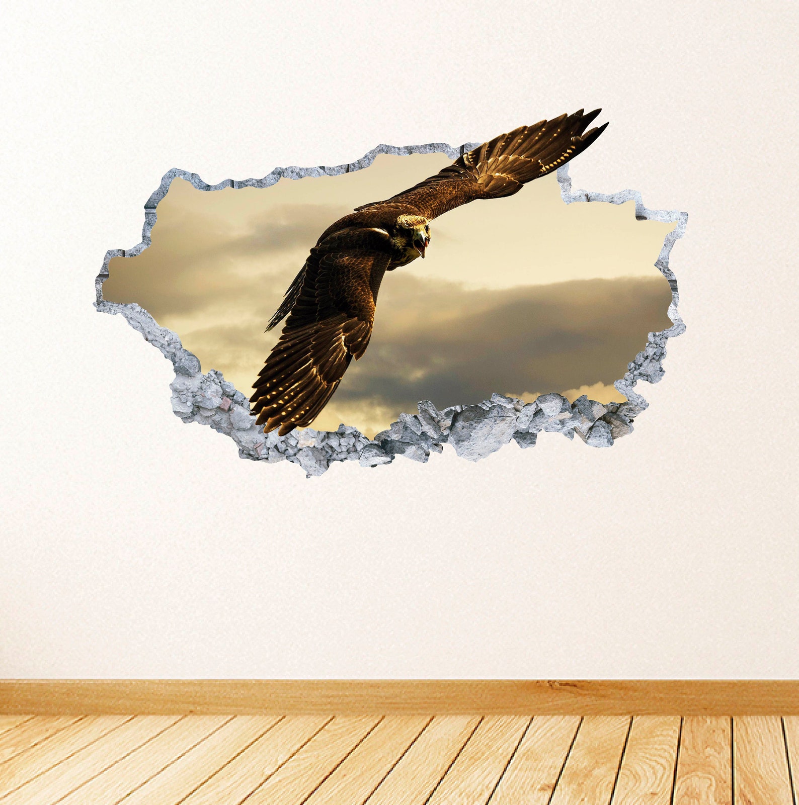 Flying Hawk Wall Decal Smashed Concrete Wall Art Decal Hawk Eagle ...