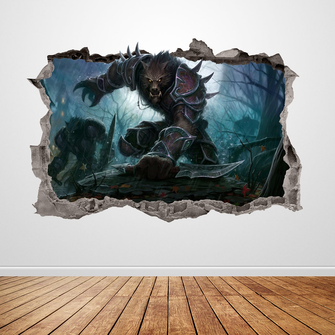 Werewolf Wall Decal Smashed 3D Graphic Wolf Mythical Creature Wall ...