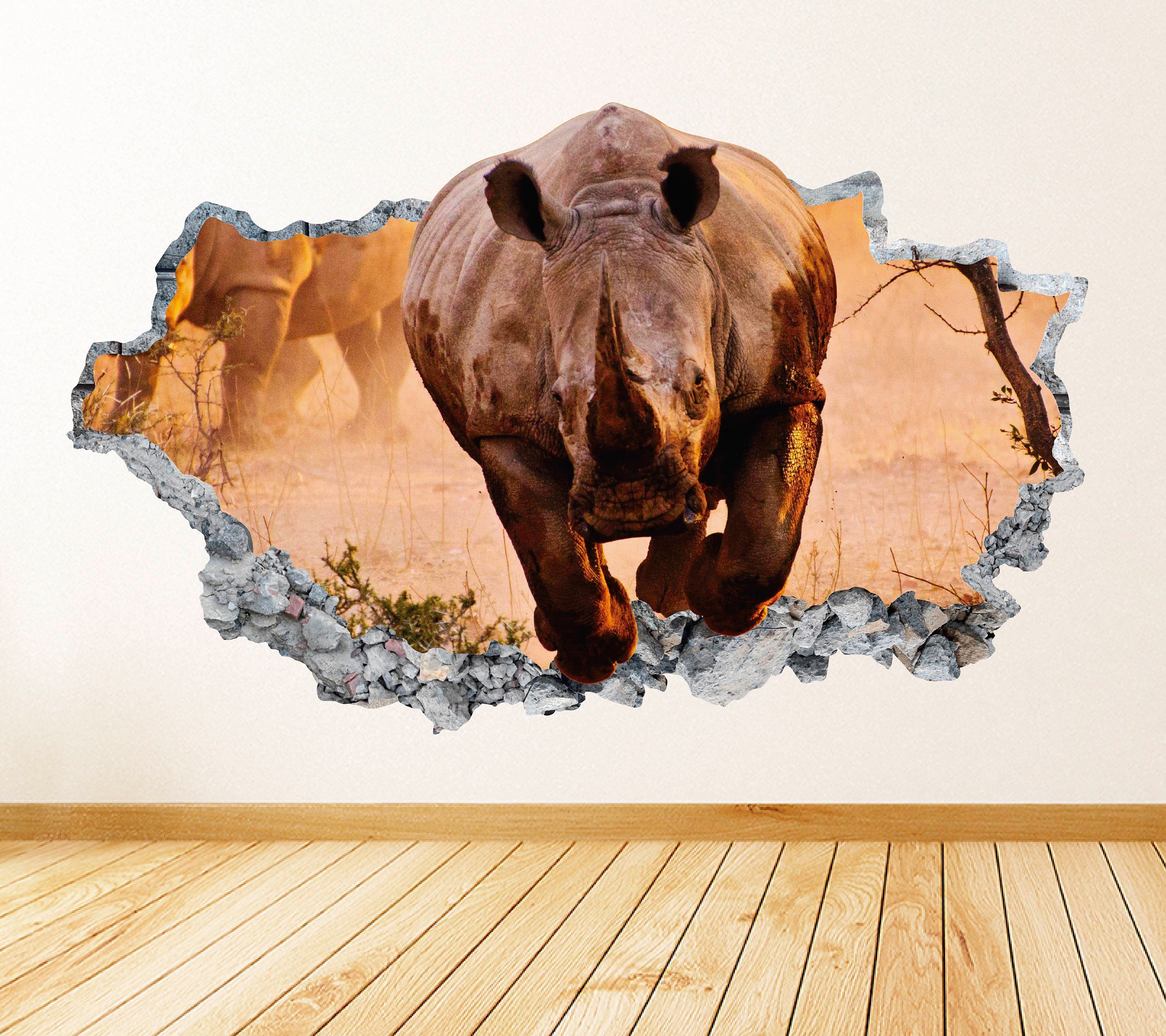 Rhinoceros Wall Decal Smashed Concrete Wall Art Decal Rhino - Etsy