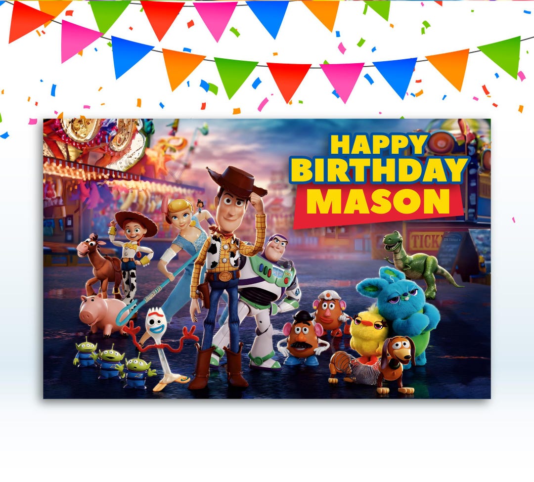 Toys Custom Birthday Banner, Toy Characters Birthday Banner, Movie ...