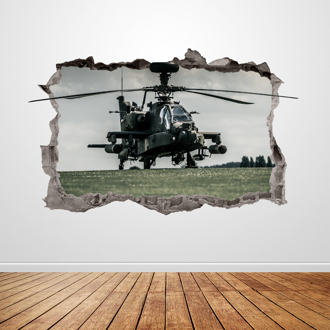 Helicopter Wall Decal Smashed 3D Graphic Military Helicopter Wall Art ...