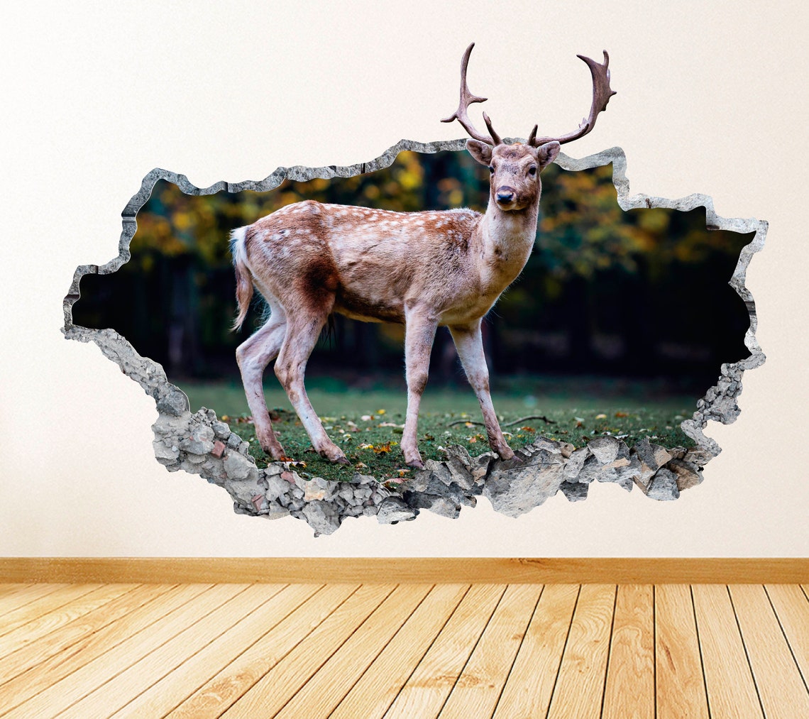 Deer Wall Decal Smashed Concrete Wall Art Decal Hunting Theme - Etsy