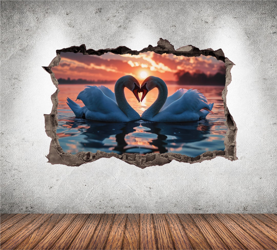 Swans Wall Decal 3D AI Graphic Wall Art Sticker, Wall Decor, Animal ...