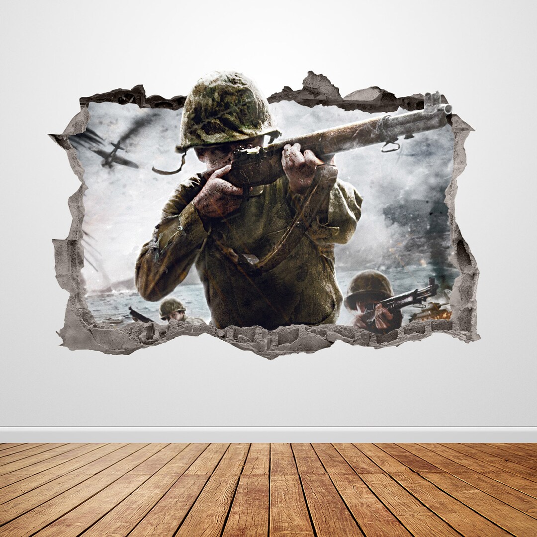 World War II Wall Decal Smashed 3D Graphic War Zone Game Wall Sticker ...