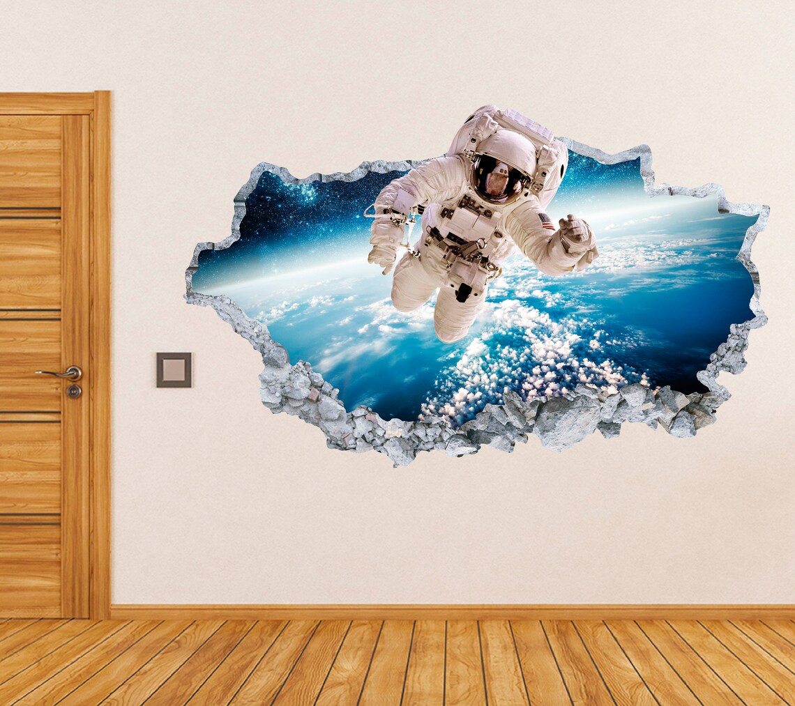 Astronaut Wall Decal Smashed Concrete Wall Art Decal Outer Space Theme ...