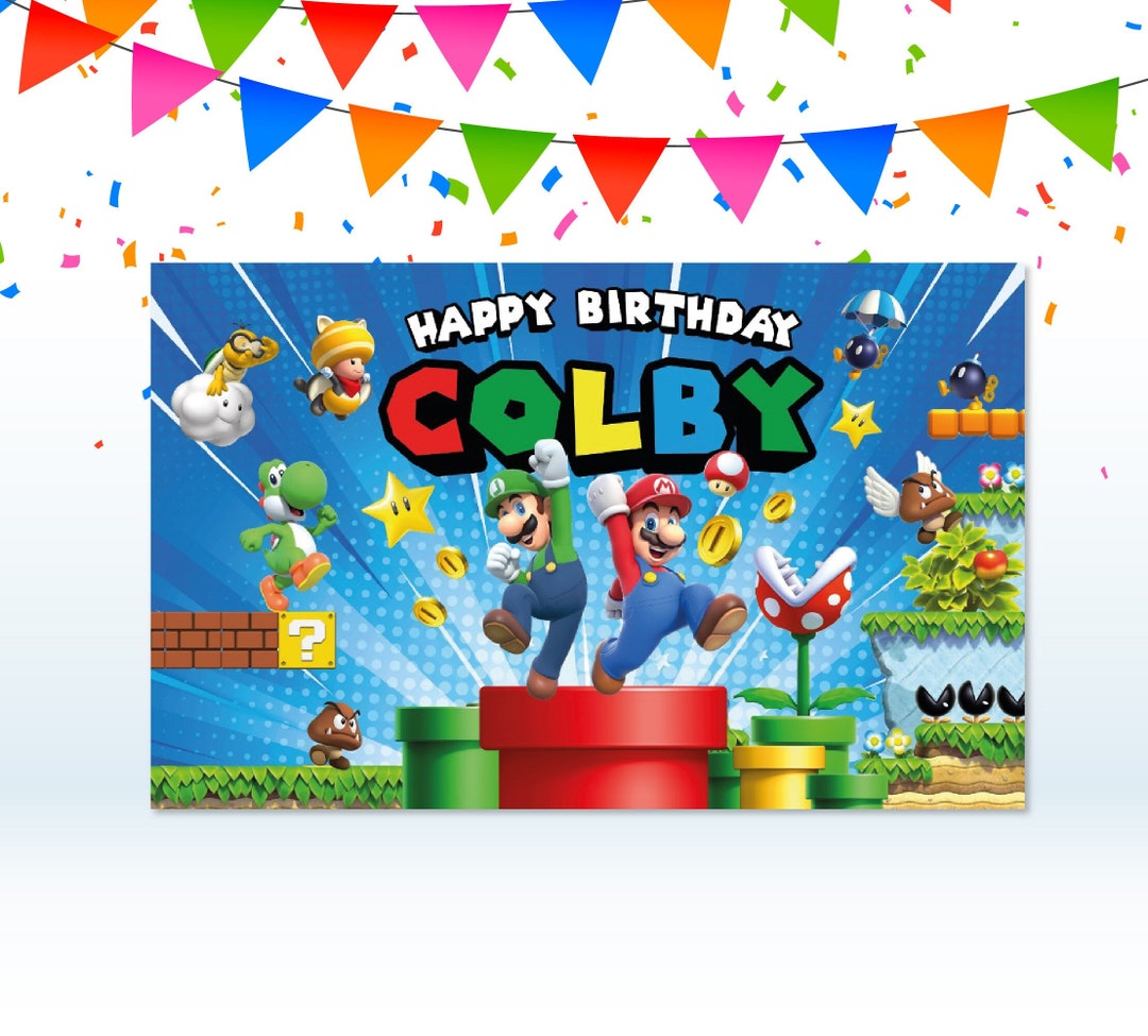 Super Custom Birthday Banner, Mario Birthday Banner, Luigi Birthday ...