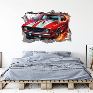 Muscle Car Wall Decal 3D AI Graphic Wall Art Sticker, Wall Decor, Retro ...