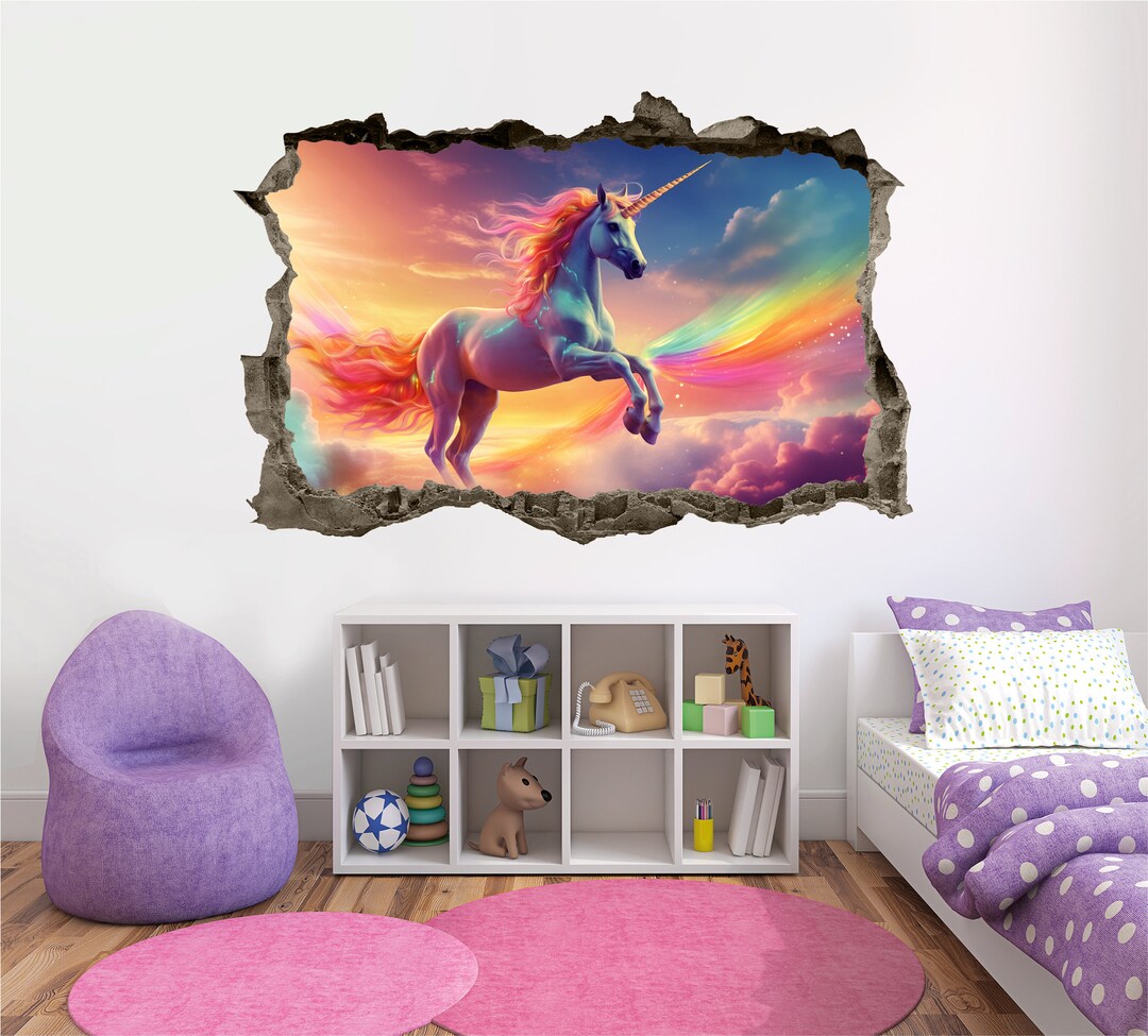 Magic Unicorn Wall Decal 3D AI Graphic Wall Art Sticker, Wall Decor ...