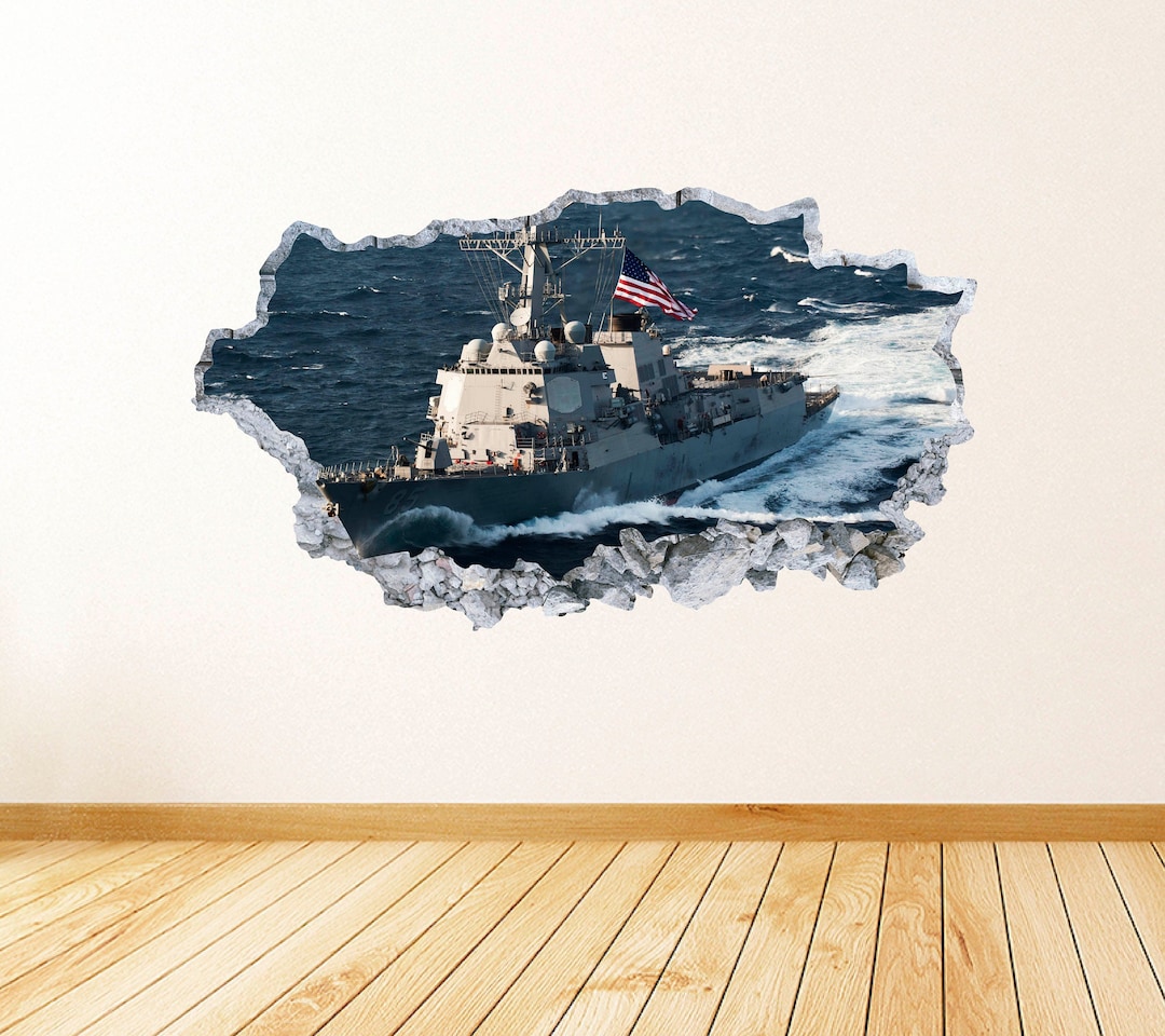 War Ship 3D Wall Decal Art US Navy Ship Wall Decor Vinyl Wall Sticker ...