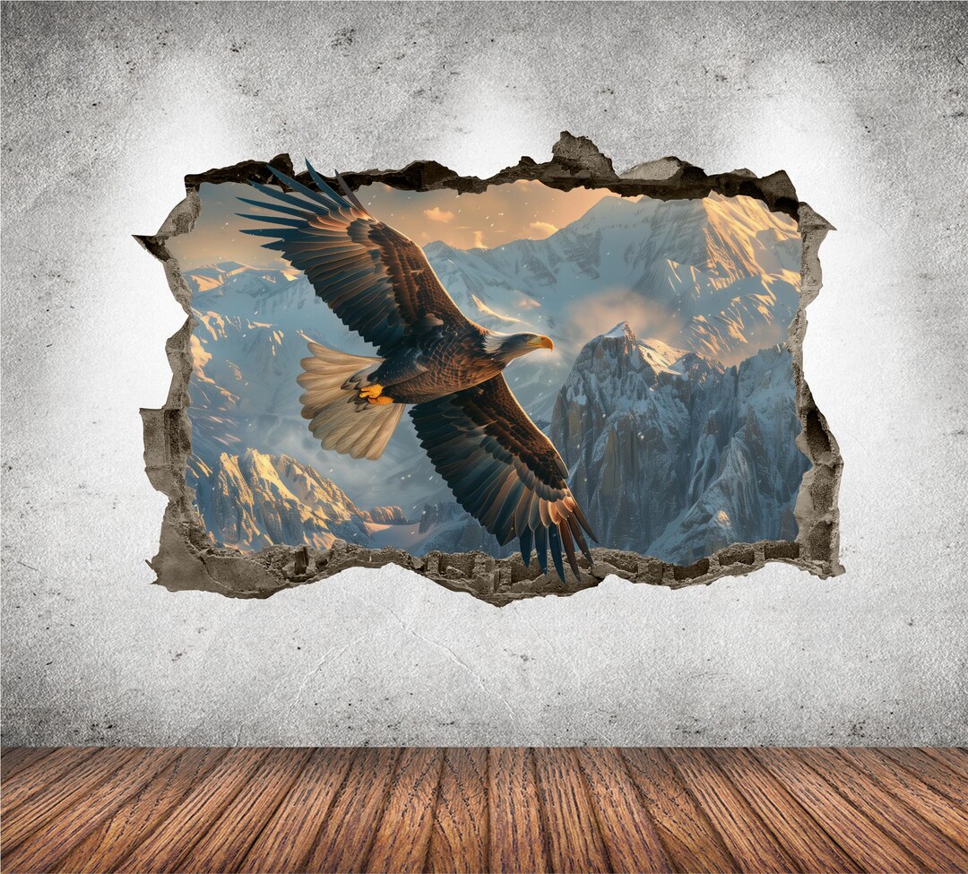 Eagle Wall Decal Smashed 3D Graphic Nature Flying Eagle Wall Decor Art ...