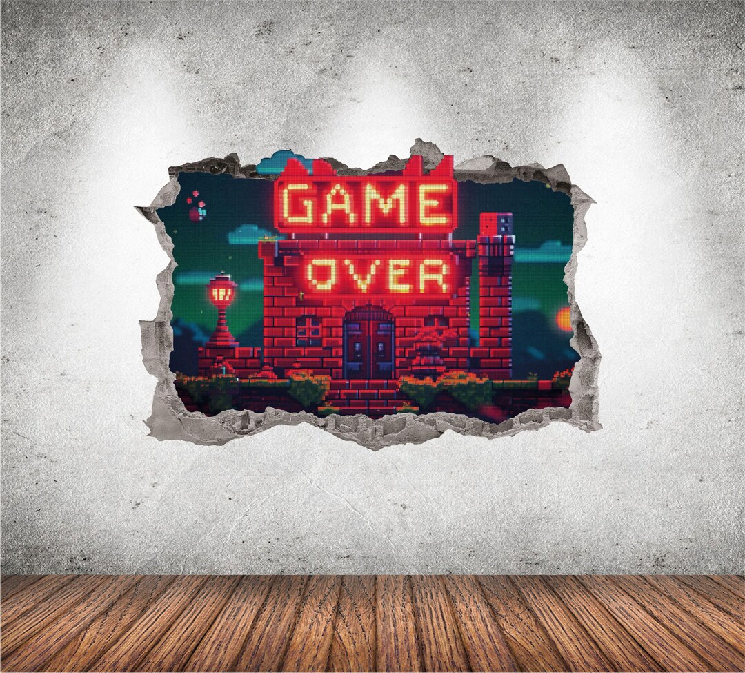 Game Over Wall Decal 3D Gamer Graphic Wall Art Sticker, Wall Decor ...