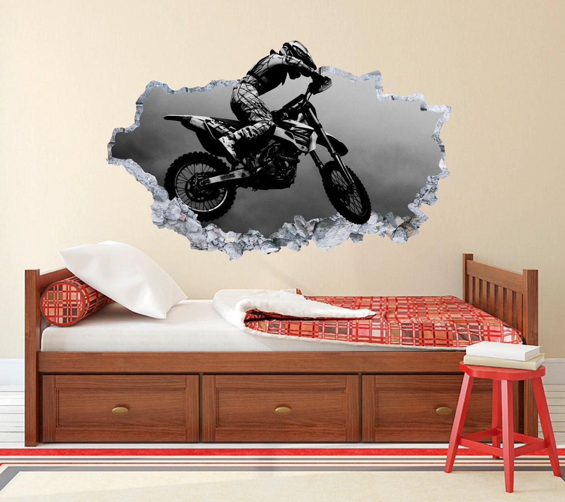 Motocross Smashed Wall Decal Art Motorcycle Extreme Sports | Etsy
