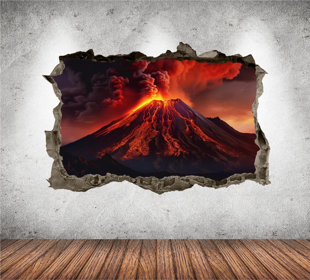 Volcano Wall Decal Smashed 3D Graphic Volcano Mountain Wall Decor Art ...