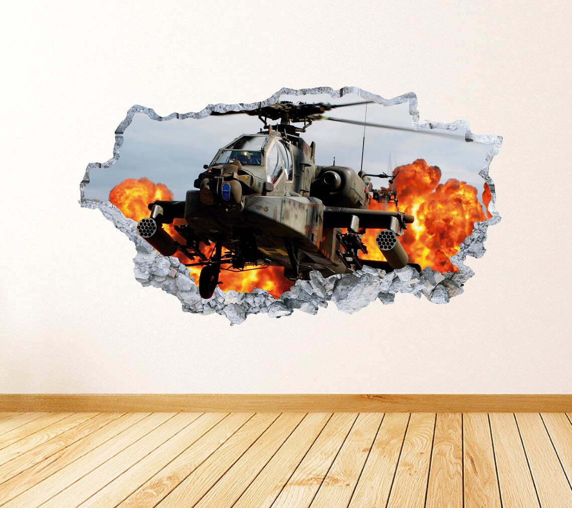 Helicopter Wall Art Decal Military Theme Wall Decor Bedroom Vinyl Wall ...
