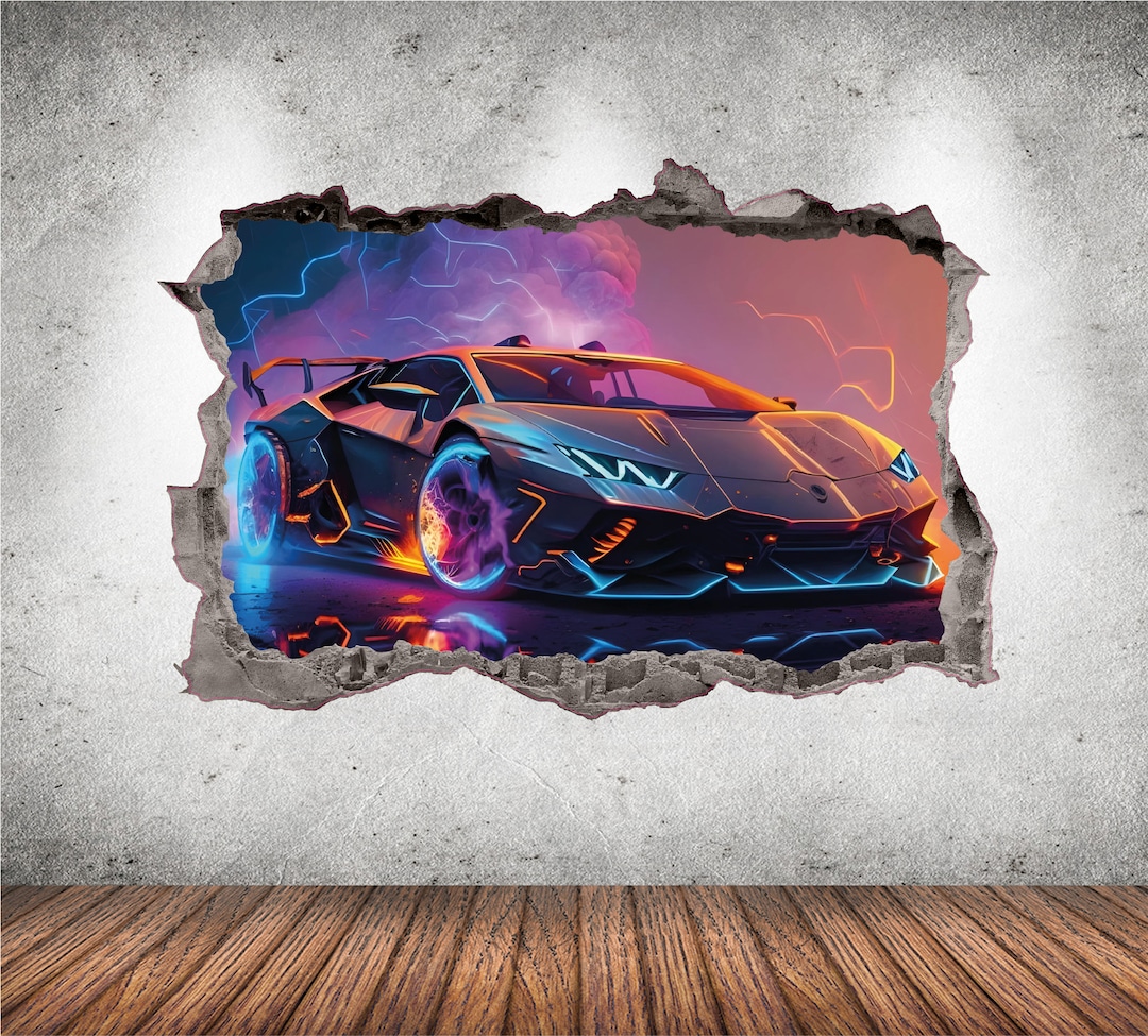 Racing Car Wall Decal 3D AI Graphic Wall Art Sticker, Wall Decor ...