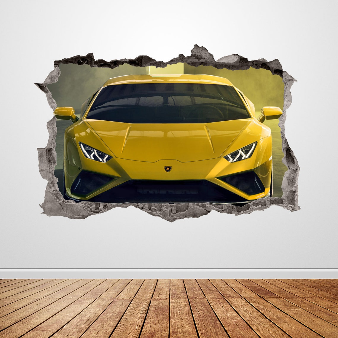 Lamborghini Wall Decal Smashed 3D Graphic Yellow Racing Car - Etsy