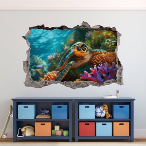 Ocean Turtle Wall Decal Smashed 3D Graphic Ocean Animal Wall Art ...