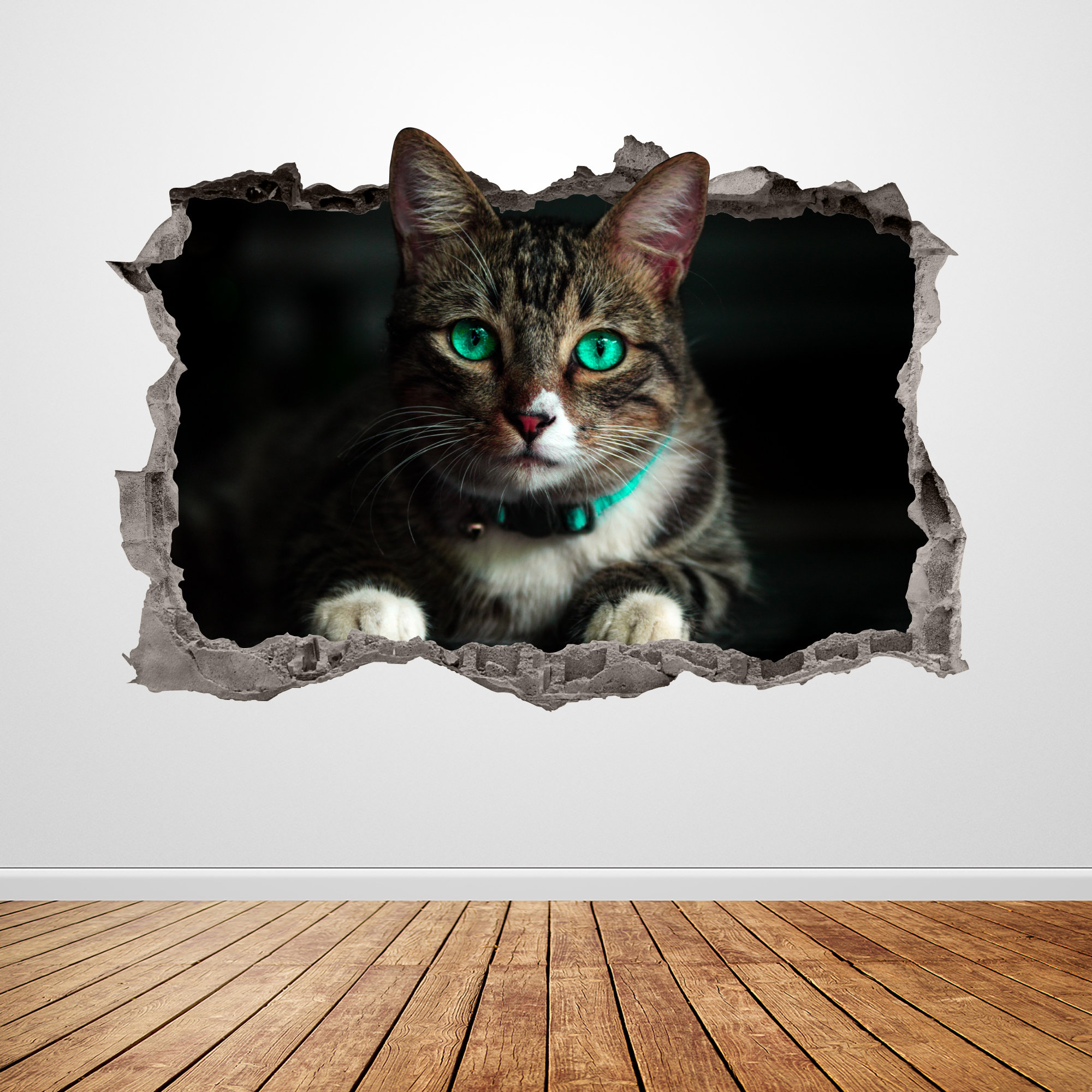 Cat Wall Decal Smashed 3D Graphic Animal Wall Sticker Art Mural Poster ...