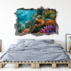 Ocean Turtle Wall Decal Smashed 3D Graphic Ocean Animal Wall Art ...
