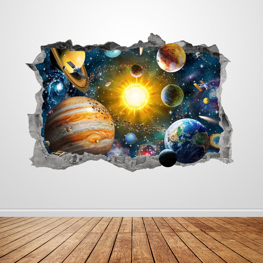 Solar System Wall Decal Smashed 3D Graphic Galaxy Outer Space Wall Art ...