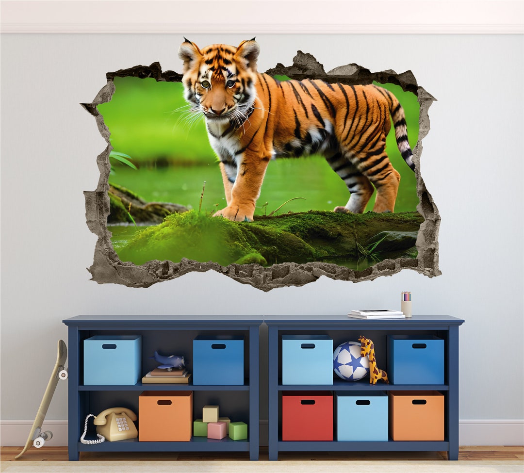 Tiger Wall Decal 3D AI Graphic Wall Art Sticker, Wall Decor, Baby Tiger ...