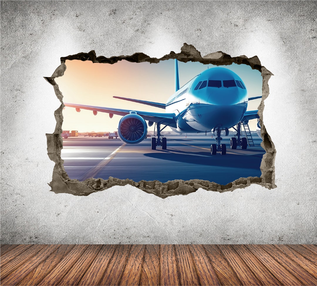 Commercial Plane Wall Decal 3D AI Graphic Wall Art Sticker, Wall Decor ...