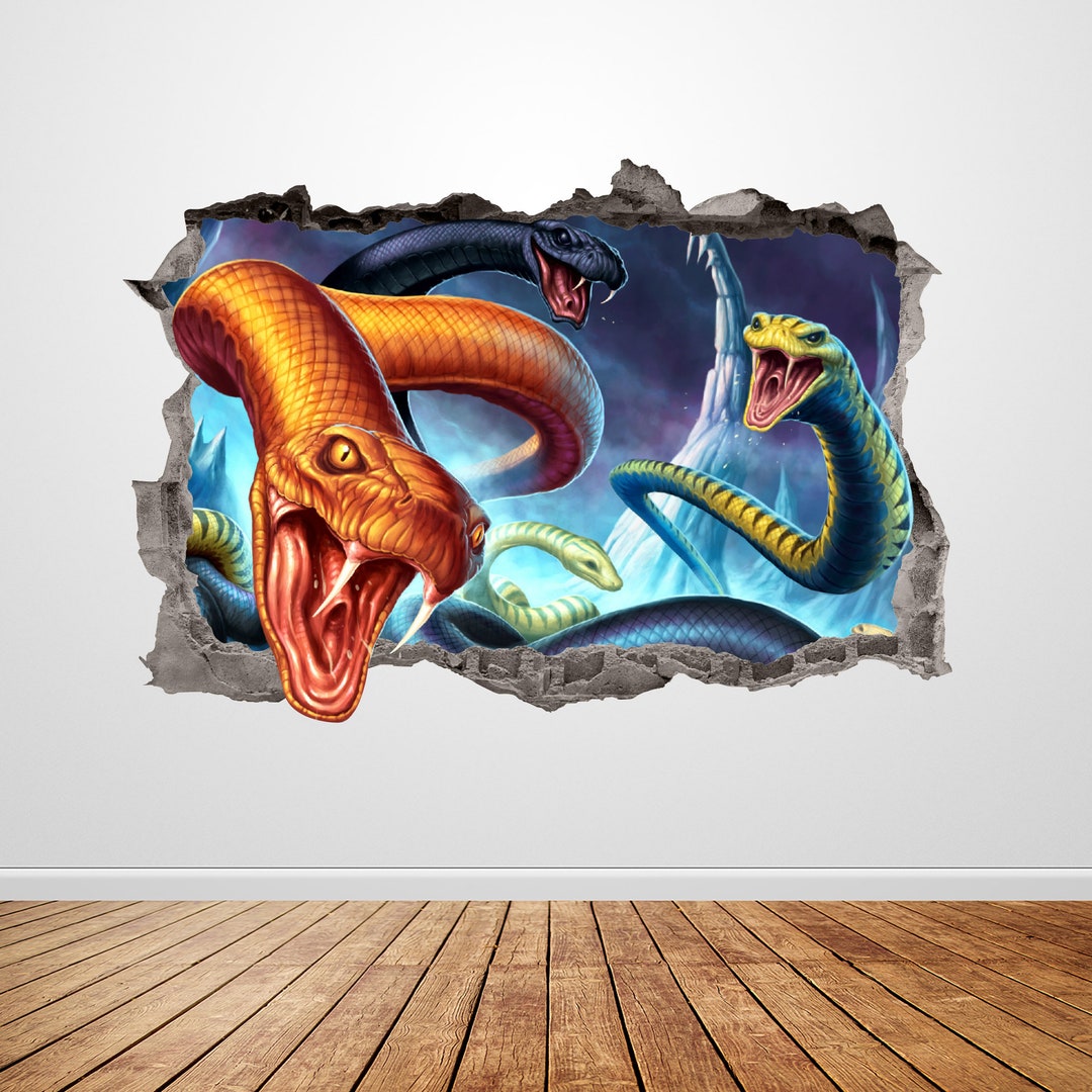 Snakes Wall Decal Smashed 3D Graphic Fantasy Creatures Animal Wall Art ...