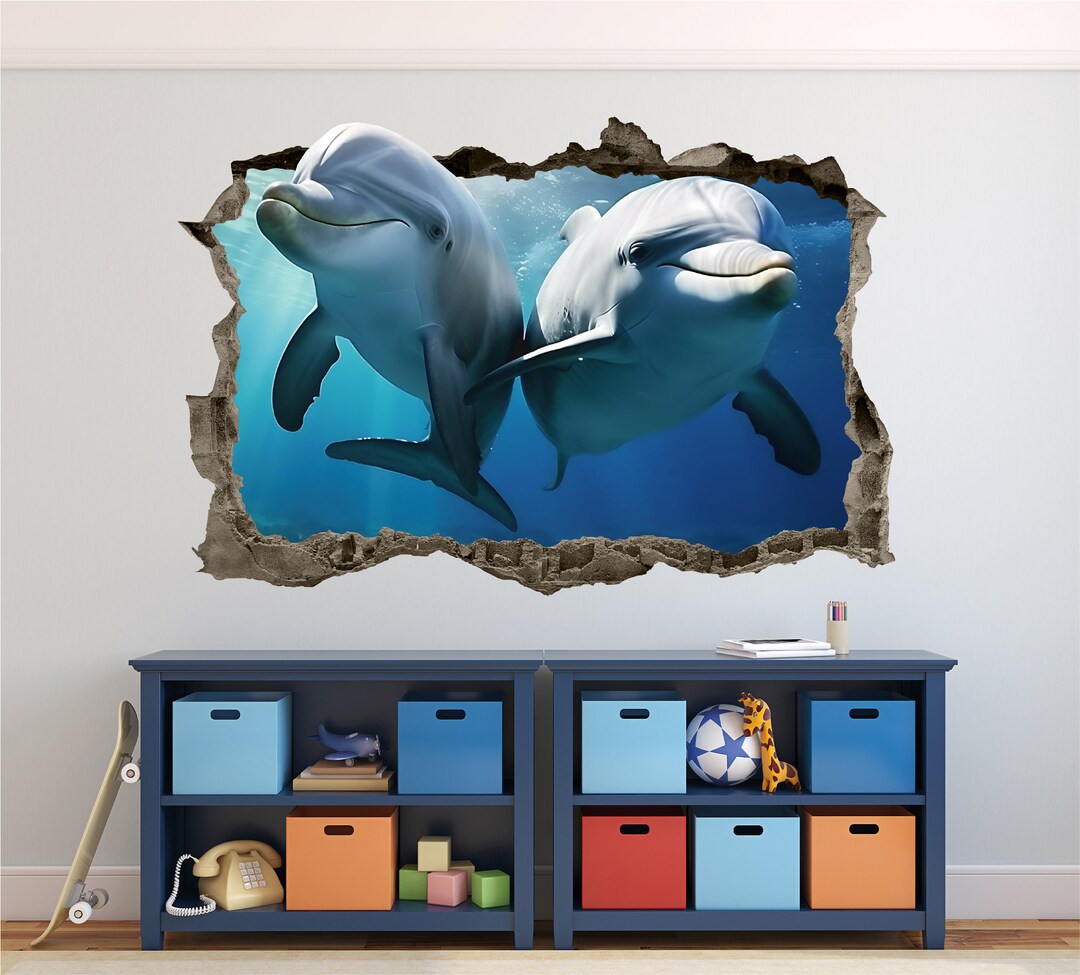 Dolphins Sealife Decal 3D AI Graphic Wall Art Sticker, Wall Decor ...
