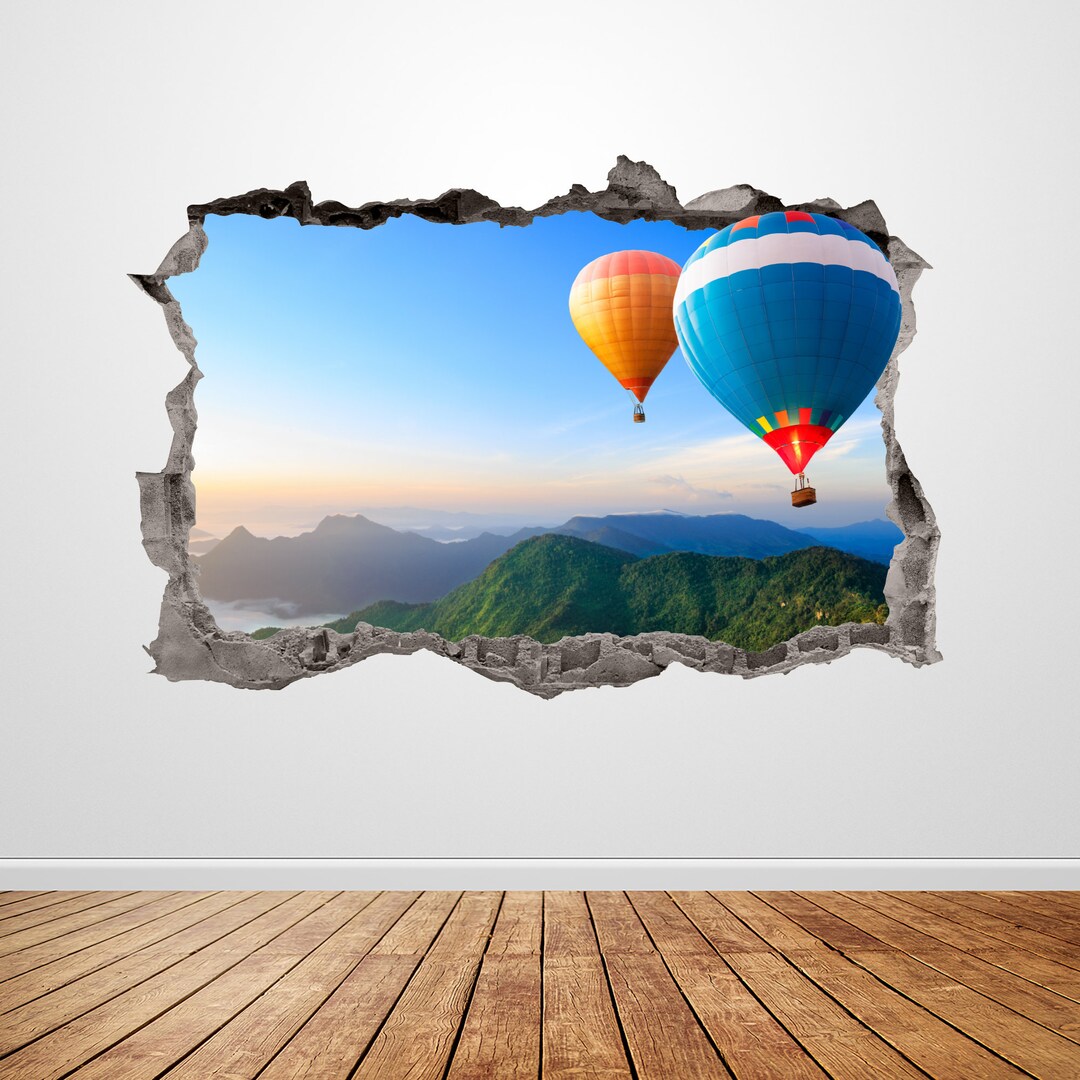 Hot Air Balloon Wall Decal Smashed 3D Graphic Landscape Wall Art ...